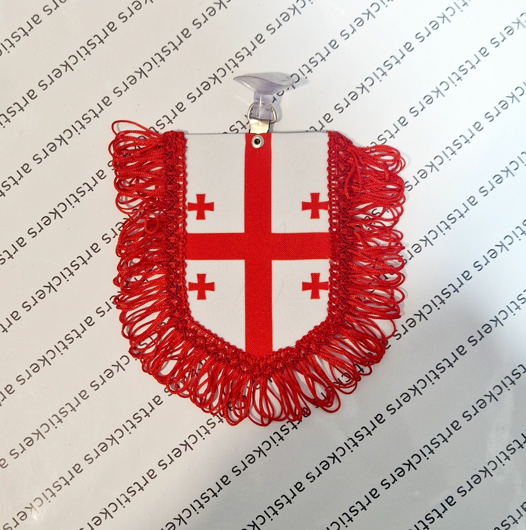 Вымпел Грузия, 9х13см + бахрома 2см, двусторонний на присоске, ткань, аксессуар для авто