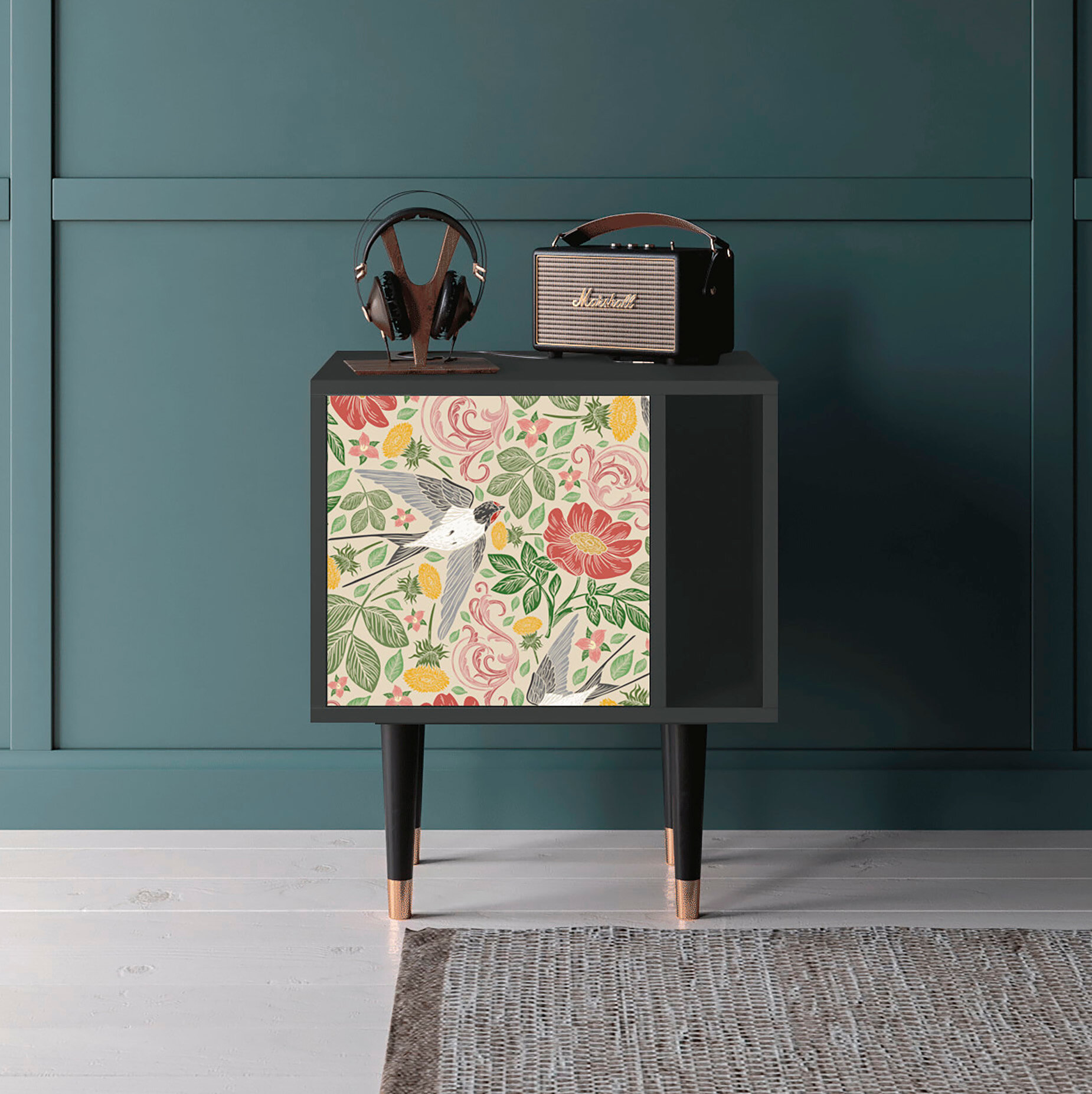 Прикроватная тумба - STORYZ - S2 Spring Swallow, Размер - 58 x 69 x 48 см, Цвет - Антрацит