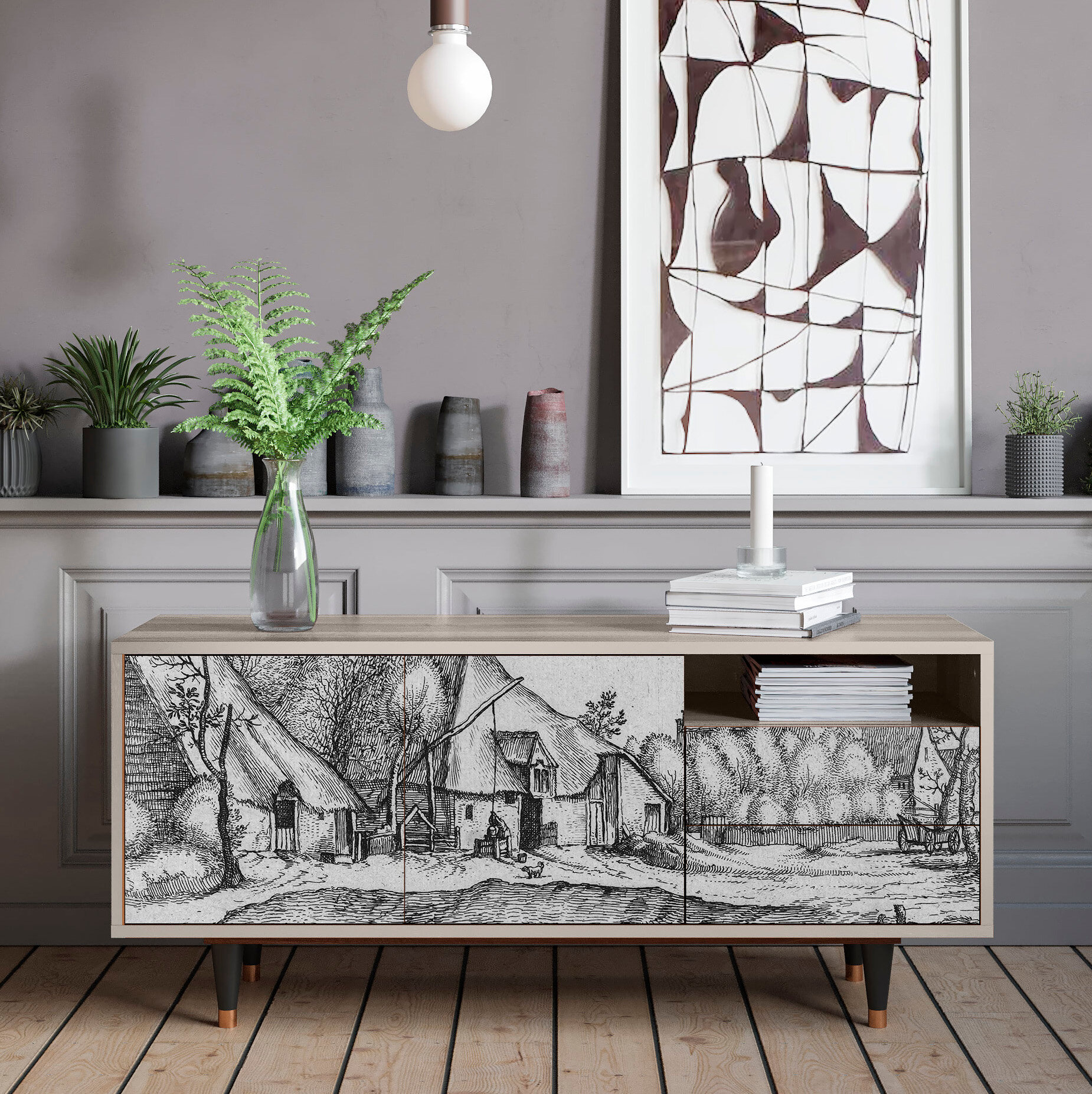 ТВ-Тумба - STORYZ - T7 Farms in a Village by Pieter Breugel, Размер - 125 x 56 x 41 см, Цвет корпуса - , Сатин