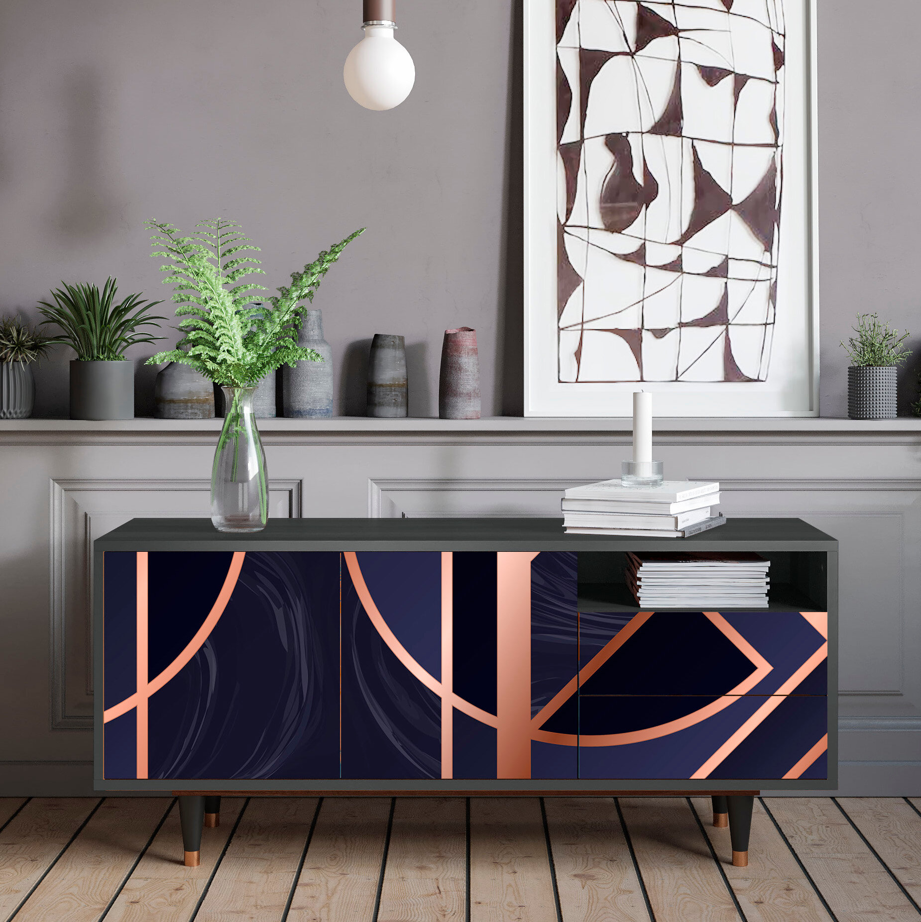 ТВ-Тумба - STORYZ - T7 Purple Temple, Размер - 125 x 56 x 41 см, Цвет корпуса - , Антрацит