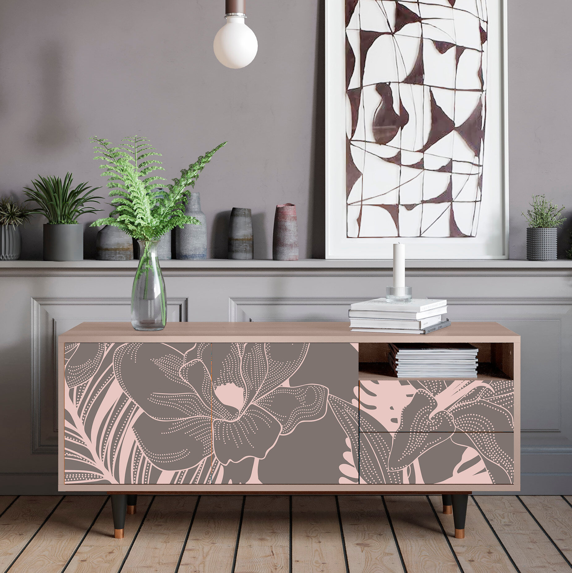 ТВ-Тумба - STORYZ - T7 Issabelline Flower, Размер - 125 x 56 x 41 см, Цвет корпуса - , Бежевый