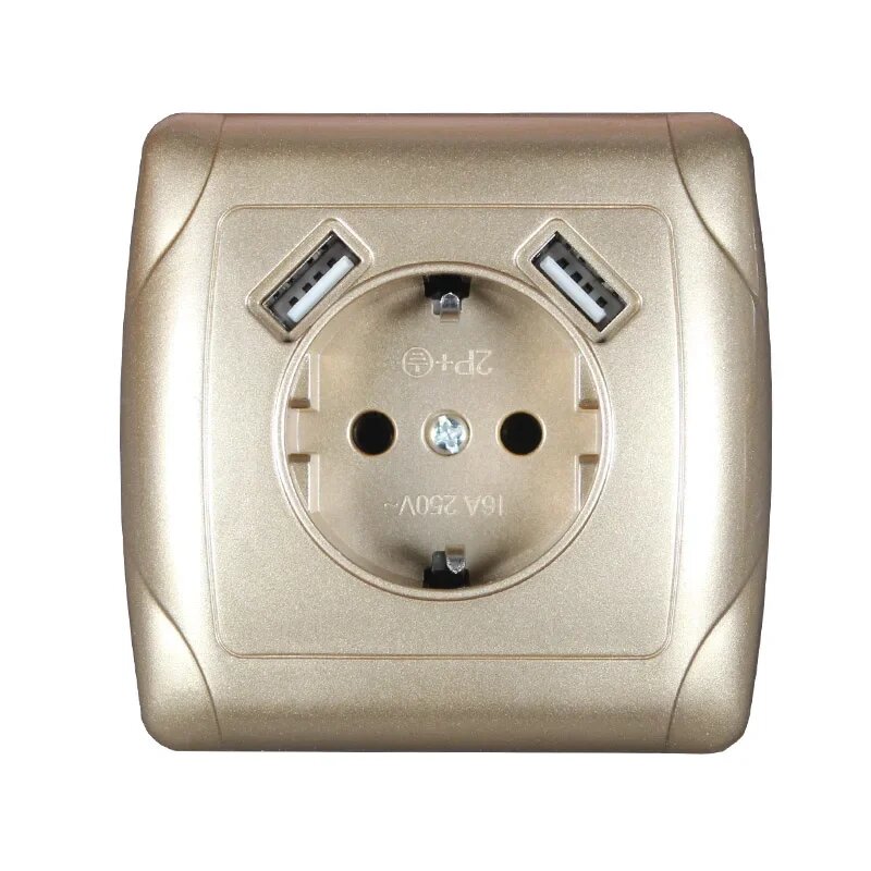 Электророзетка с USB, gold color