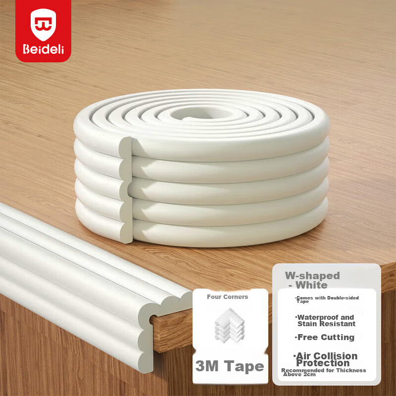 Beideli Multifunctional Baby Safety Edge Guards, Infant Home Wall Corner Protection Strip, No-Adhesive Widened W-Shaped Ivory White