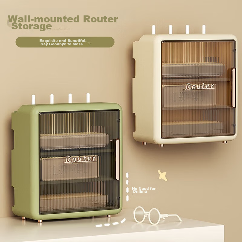 Fanyejia Wall-Mounted Router Storage Box, No Drilling Required, Wireless WiFi Set-Top Box Storage Rack, Power Strip, Cable Management Box, Optical Modem Box