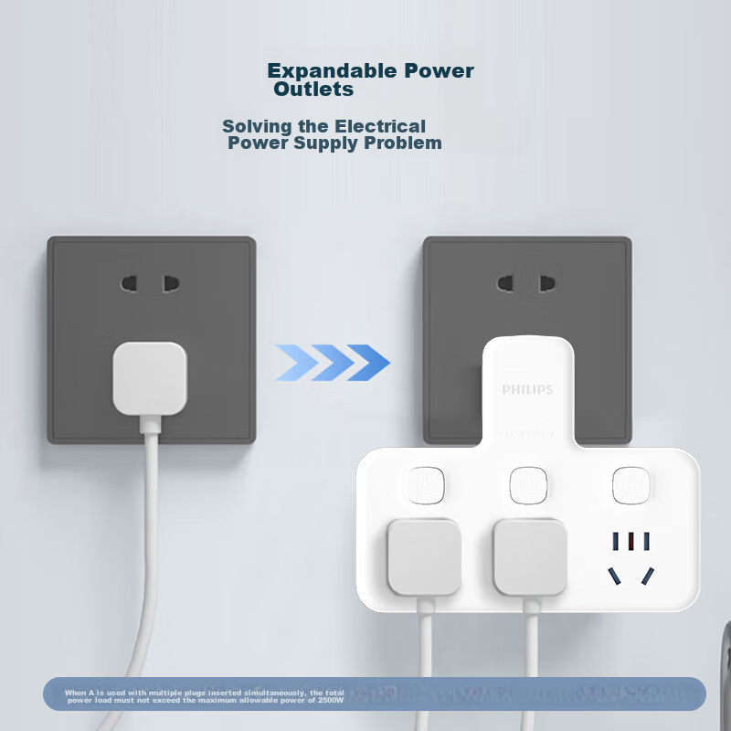 Philips (PHILIPS) Delta-Shaped Adapter/Converter/One-To Split Control/Multifunctional Socket Extender/Wireless Power Strip/Power Strip Extender — фото 1