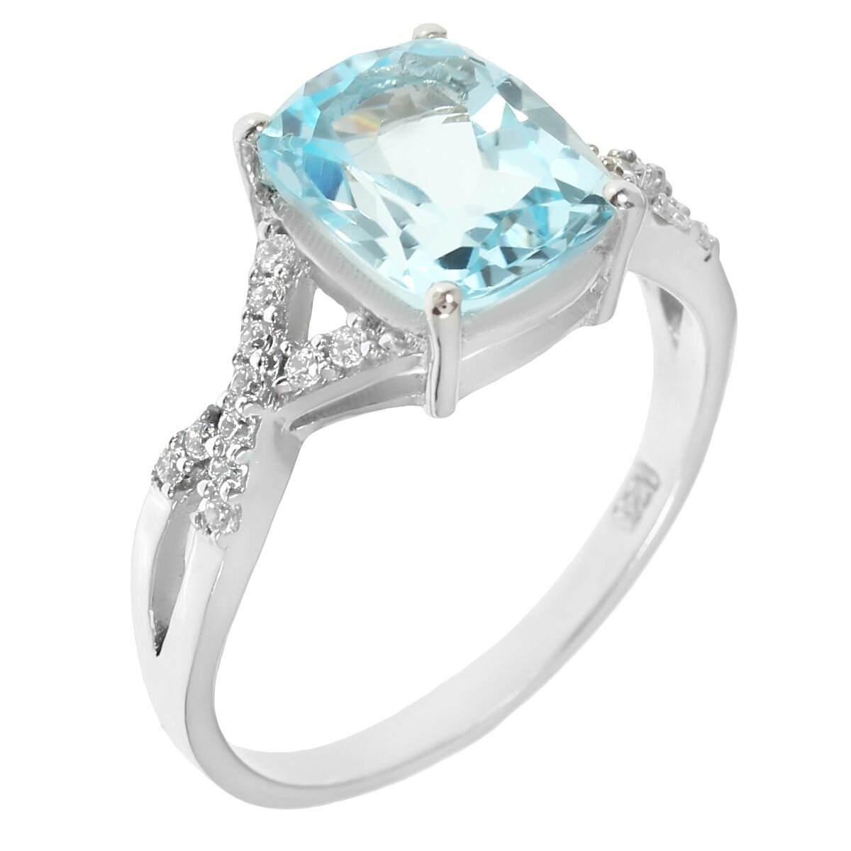 Кольцо тонкое, дорожка, серебро, 925 проба, родирование, фианит, топаз