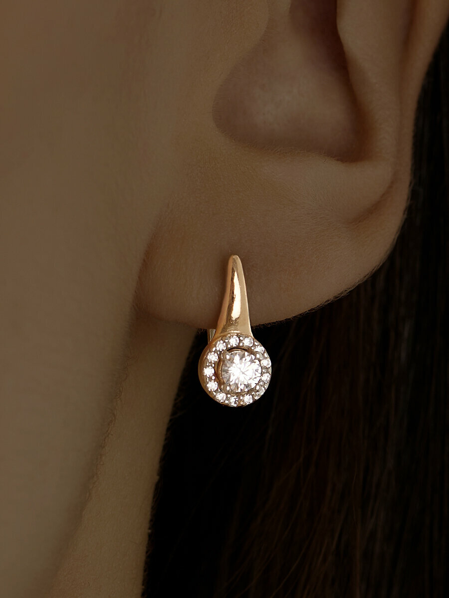 Серьги, серебро, 925 проба, золочение, фианит