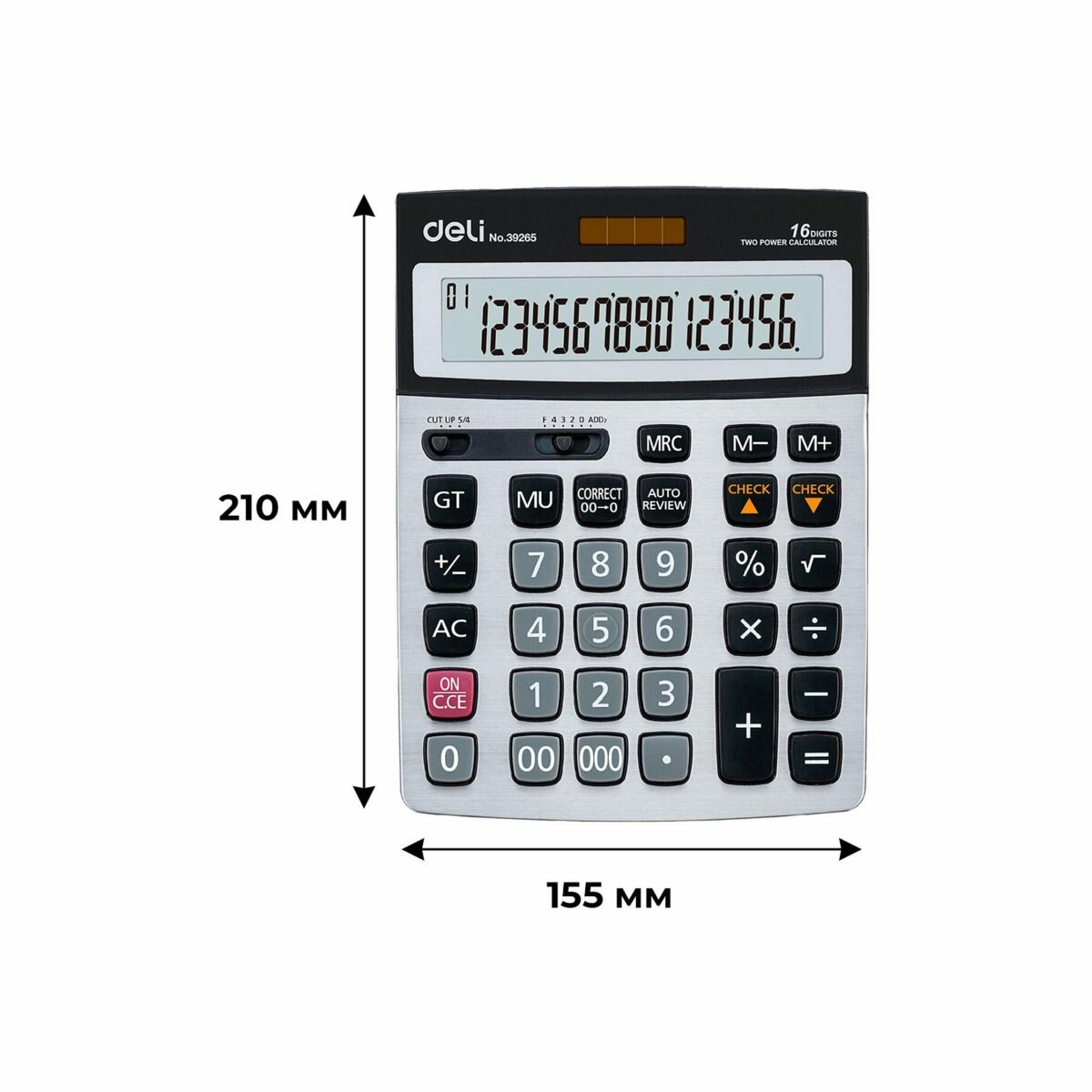 Калькулятор бухгалтерский Deli E39265, 16-разрядный, серый