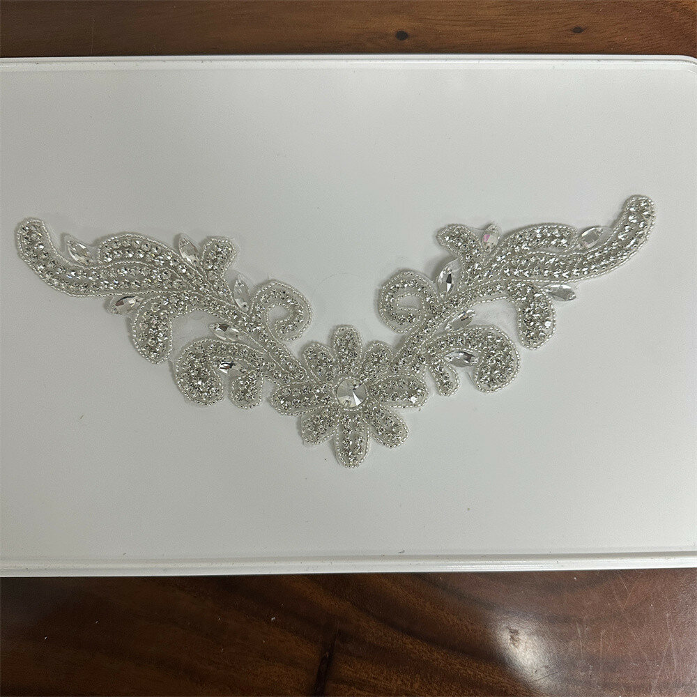 Цветок для украшения одежды "Сделай сам", клейкая аппликация со стразами, серебристый