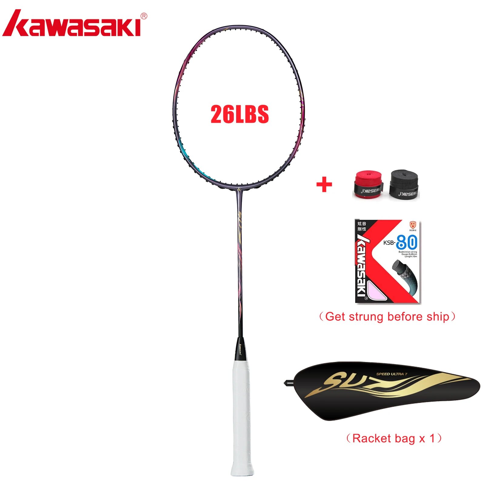Kawasaki SU7 ракетка для бадминтона Full Carbon 4U Purple-26LBS
