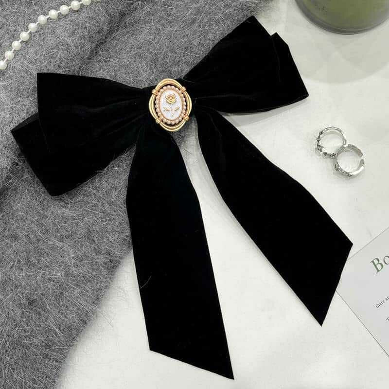 Заколка для волос "Французская роза", с бархатным бантом, черная