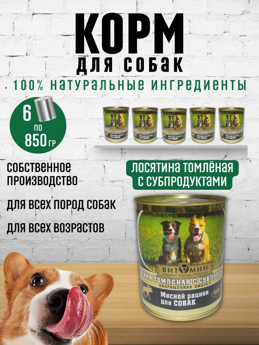 Лосятина с субпродуктами корм 850 грамм 6 штук для собак