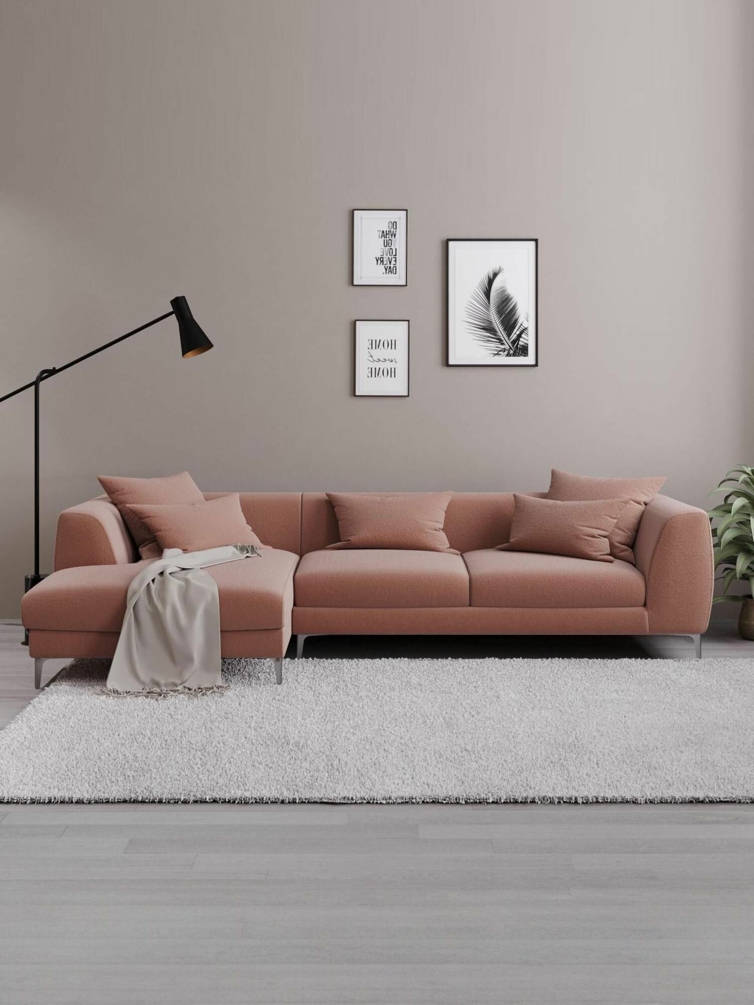 Диван угловой левый Manons Maison Elegant, Рогожка Розово-Коралловый, 285х105х70 см