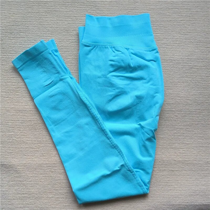 Голубые бесшовные спортивные леггинсы Light Blue, размер L