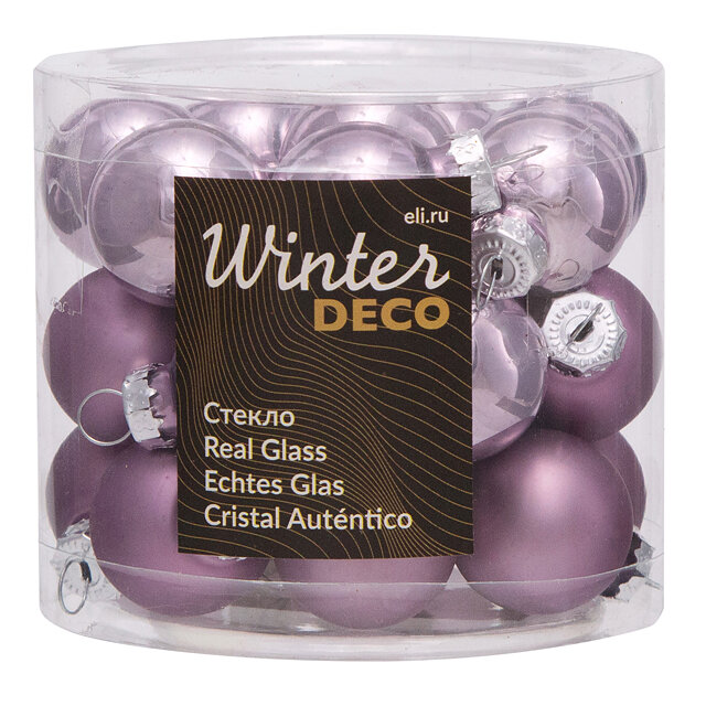 Набор стеклянных шаров 2.5 см аметистовый mix, 24 шт, Winter Deco, 010628