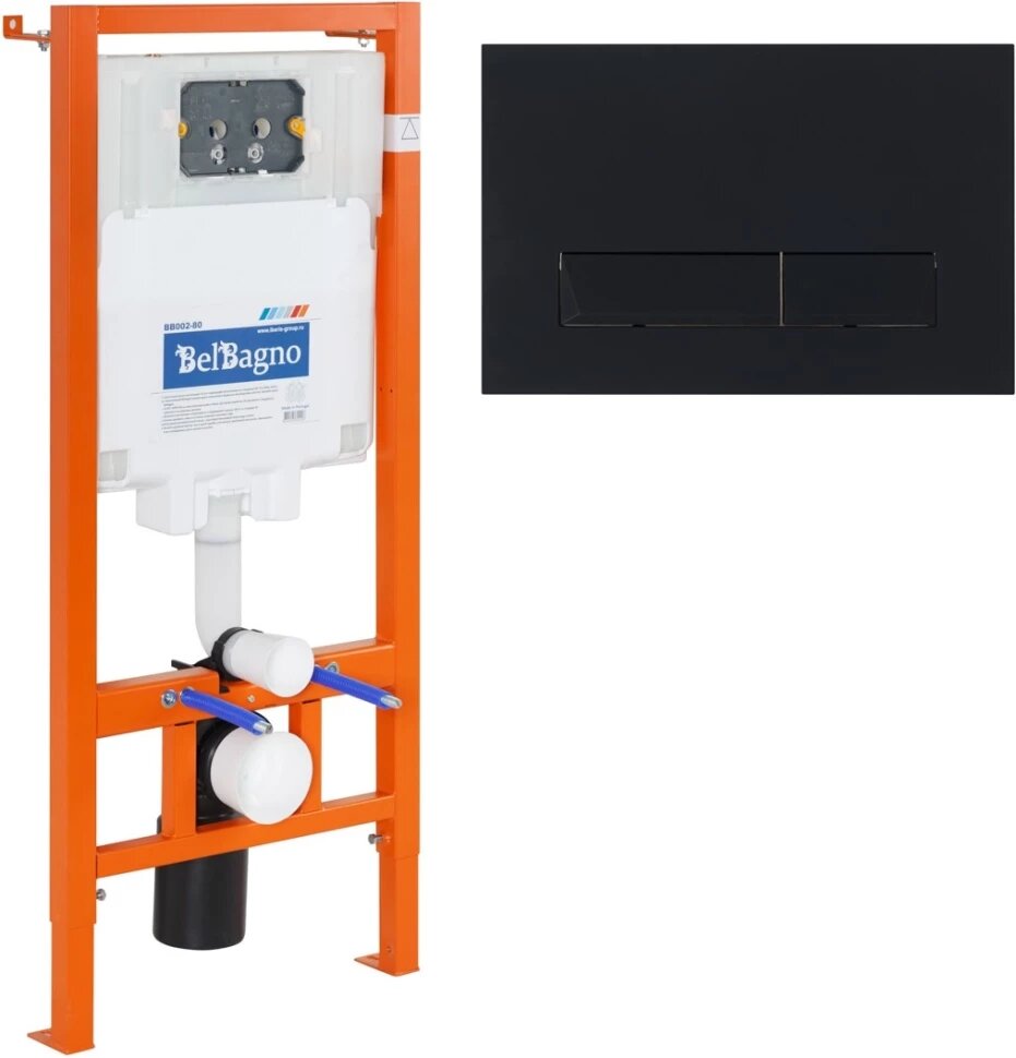 Инсталляция для унитаза BelBagno Marmi BB002-80/BB012-MR-NERO. M с кнопкой смыва, черный матовый