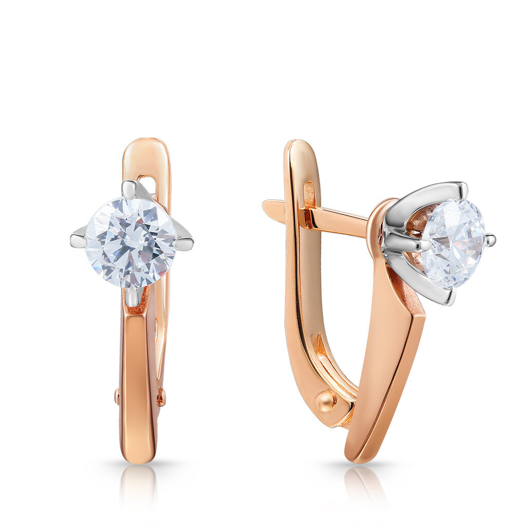 Серьги, красное золото, 585 проба, фианит