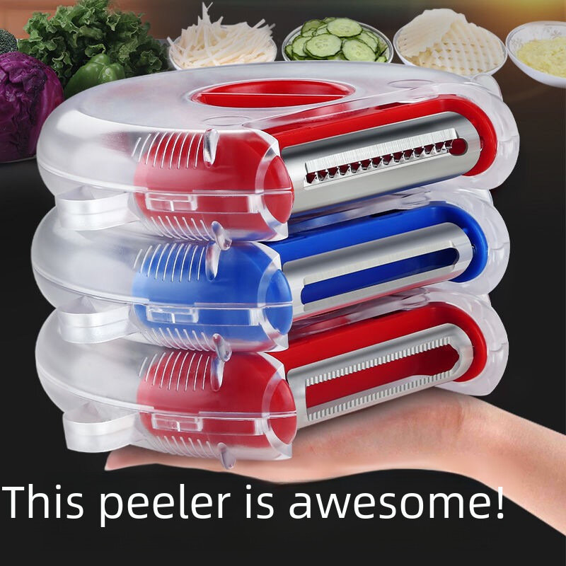 Овощечистка, многофункциональная, "три в одном", пластик, красная