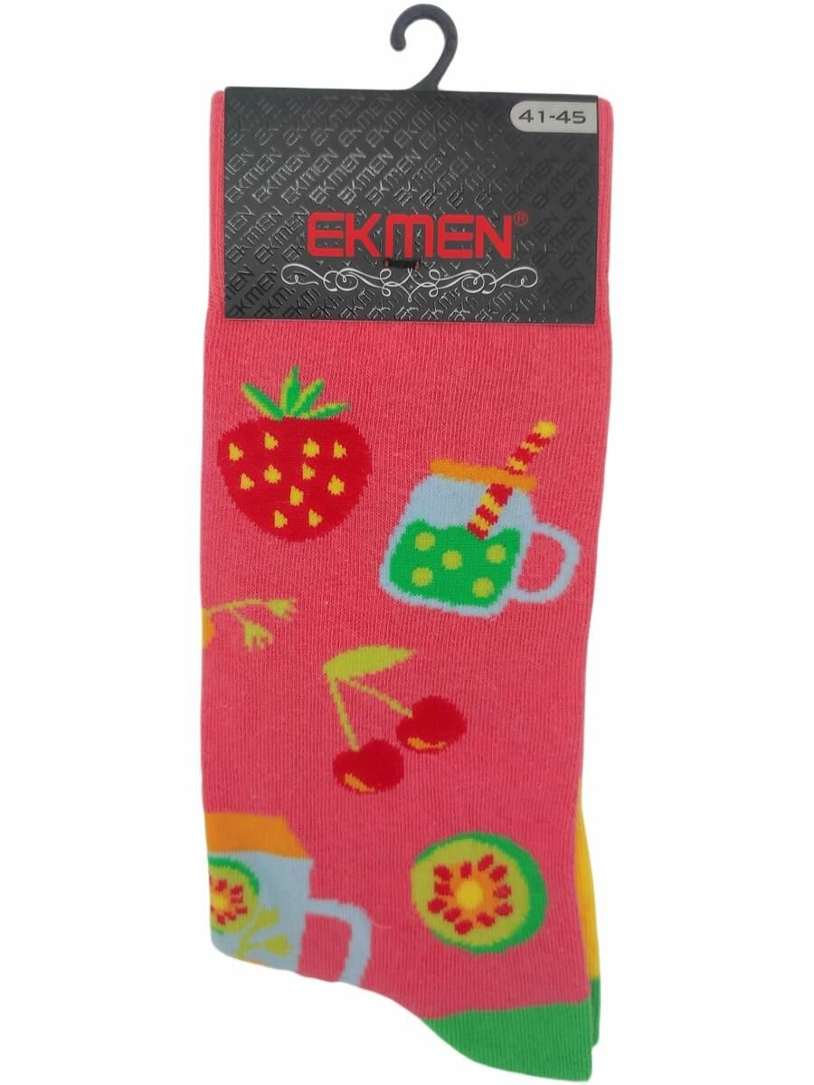 Носки EKMEN Носки с принтом, EKMEN, Смузи, 1 пара, размер 41-45, розовый — фото 1