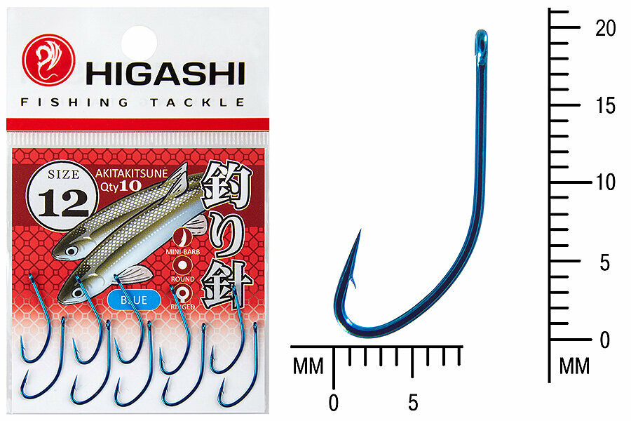 Higashi Крючки рыболовные Akitakitsune ringed #12 Blue, 10 шт/уп