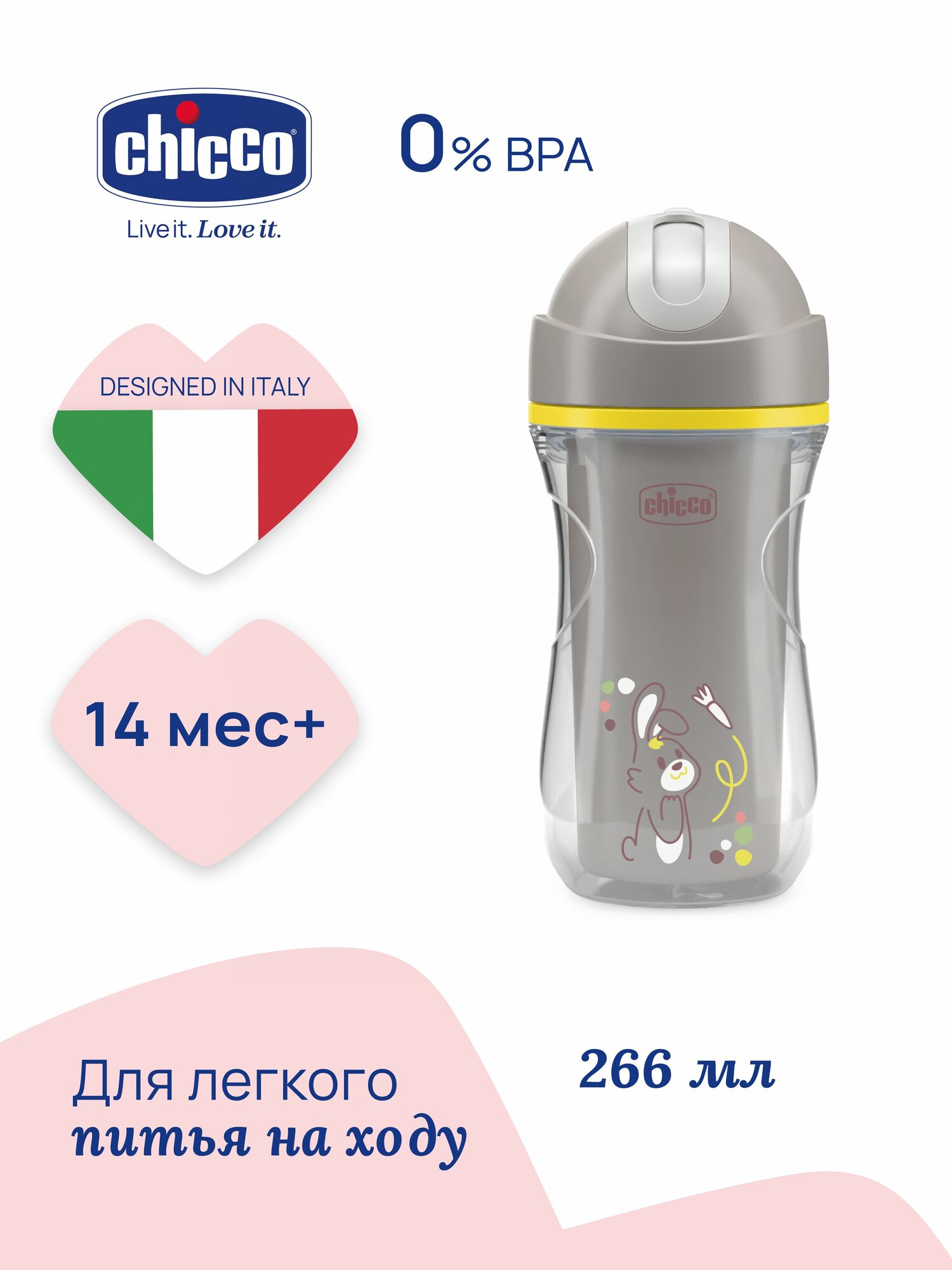 Поильник непроливайка детский Chicco Sport Cup от 14 месяцев 266 мл серый