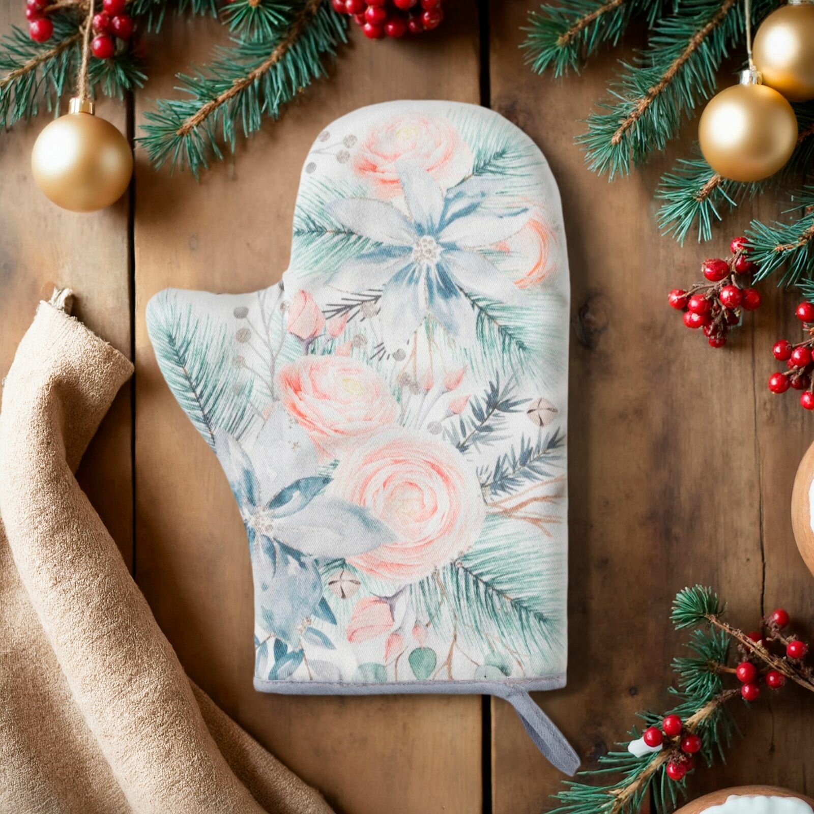 Прихватка для кухни Этель Christmas flowers 20х27 см Саржа