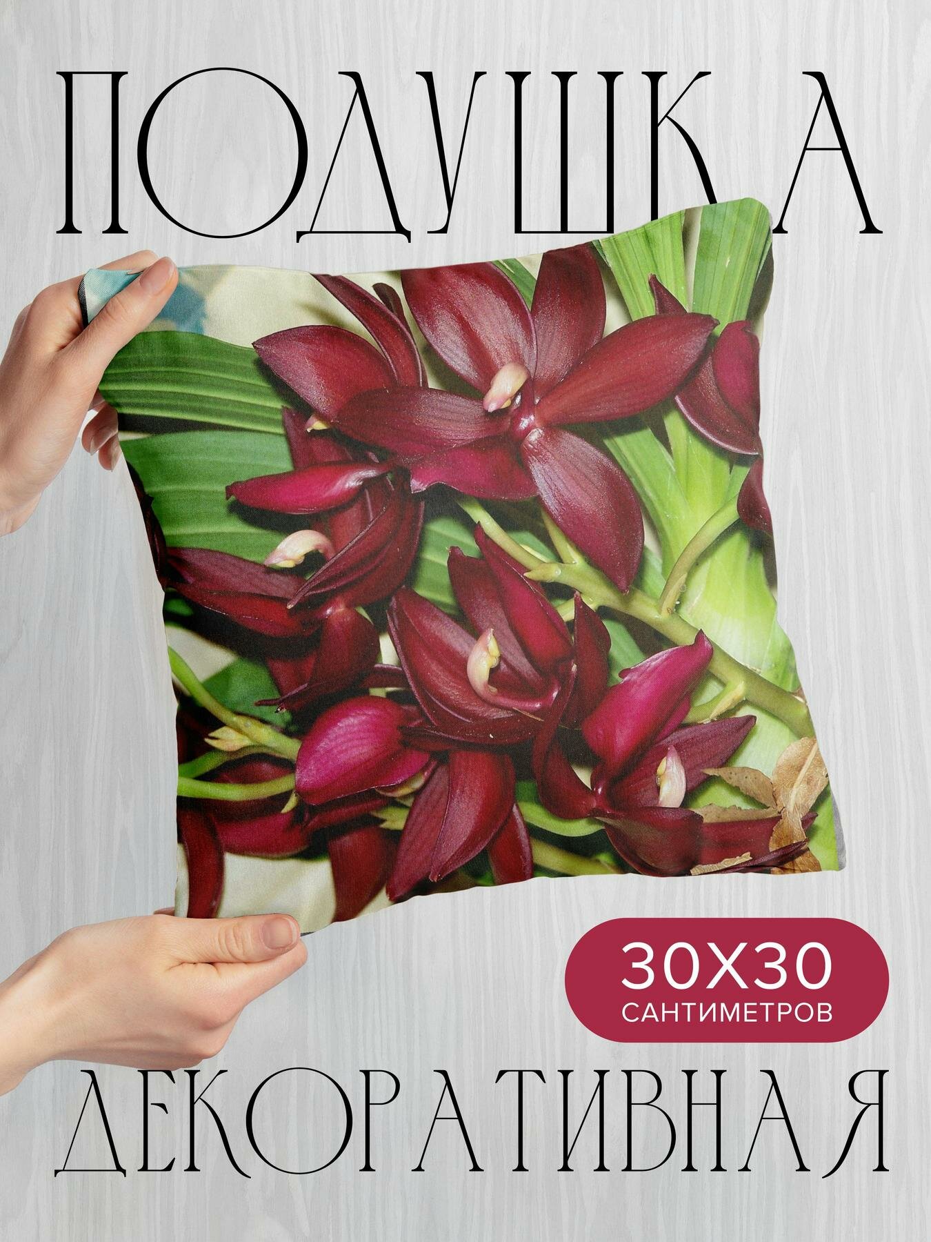 Подушка декоративная, 30x30см / Цветы / орхидея / цветок