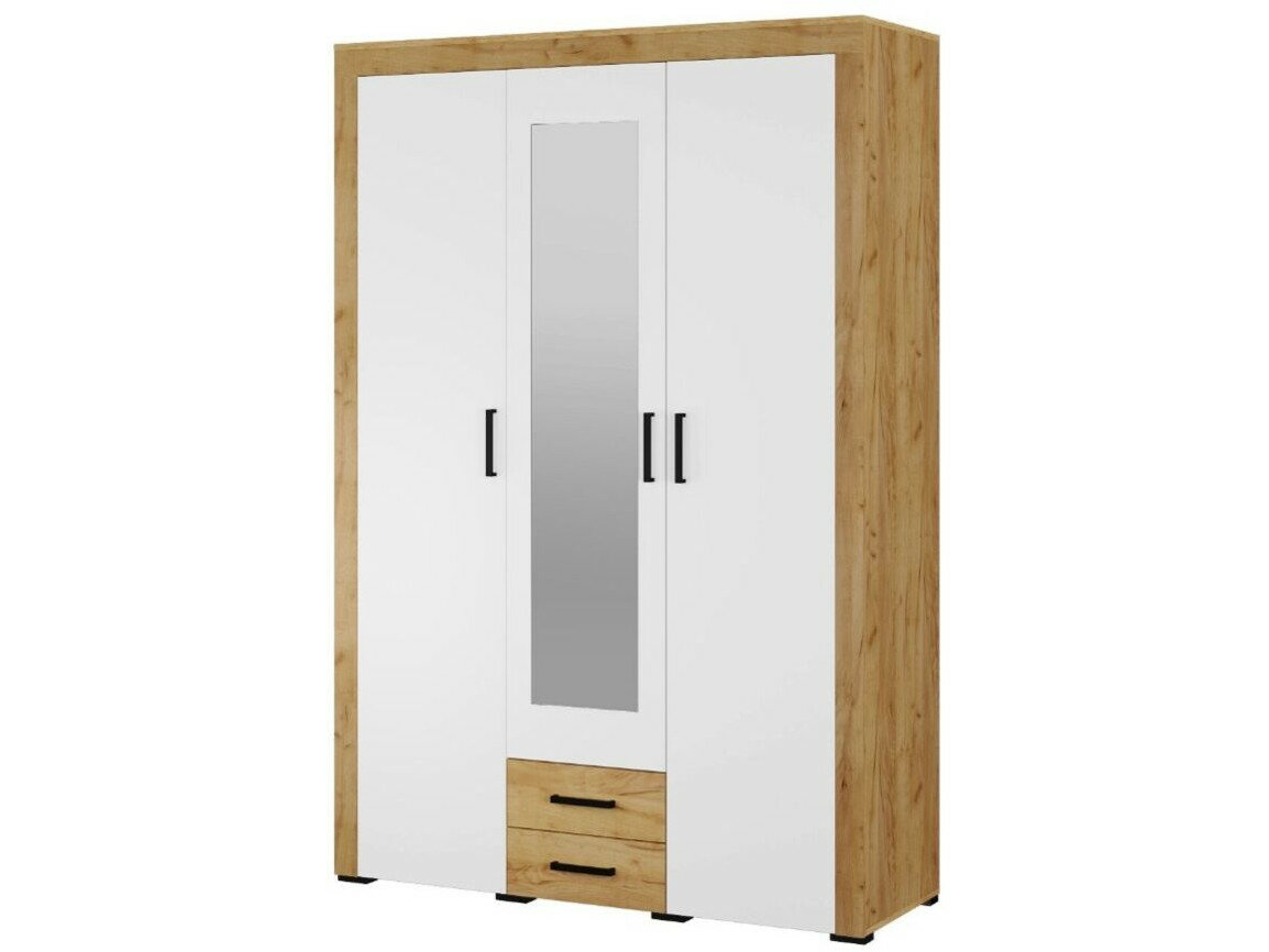 Современный распашной Шкаф 3-х ств МДМ, дуб крафт золотой/белый