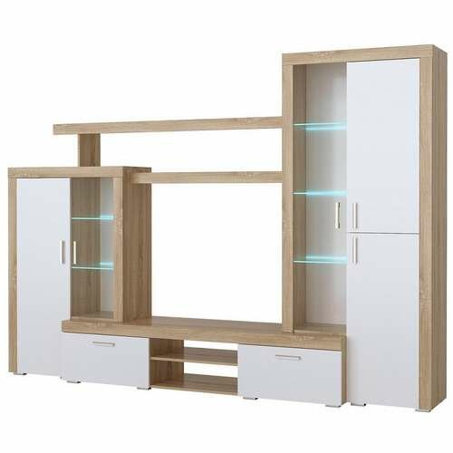 Орландо Гостиная Сонома-Белый глянец + Комплект светодиодной подсветки 2 + Комплект светодиодной подсветки 3 (Памир)