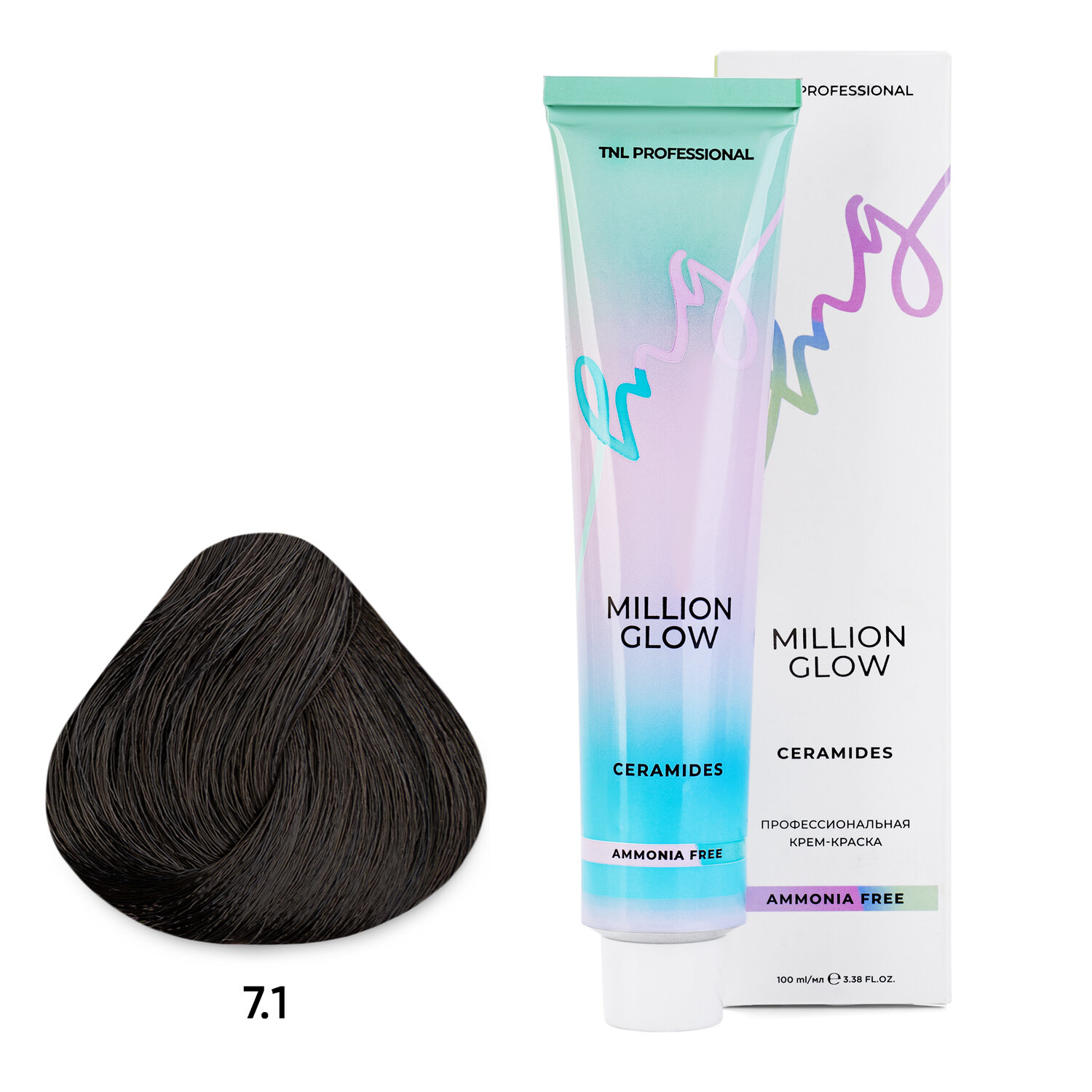 Крем-краска для волос TNL Million glow Ammonia free collection Ceramides оттенок 7.1 блонд пепельный 100 мл