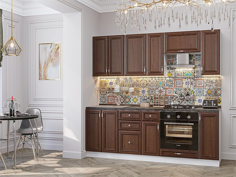 VVT Кухонный гарнитур модульный Шале-01 В*Ш*Г 2140*2200*600, фасад МДФ Brown Dreamline, корпус Белый, столешница Мрамор черный Brown Dreamline