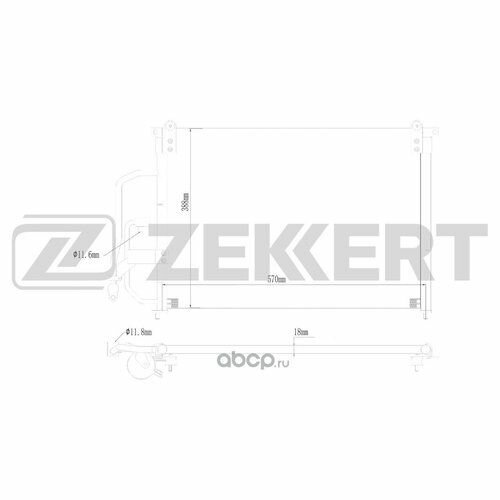 Радиатор кондиционера Daewoo Lanos/Sens (KLAT) 97- Zaz Chance (TF_ TA_) 09- Sens (TF_) 04- ZEKKERT mk3208