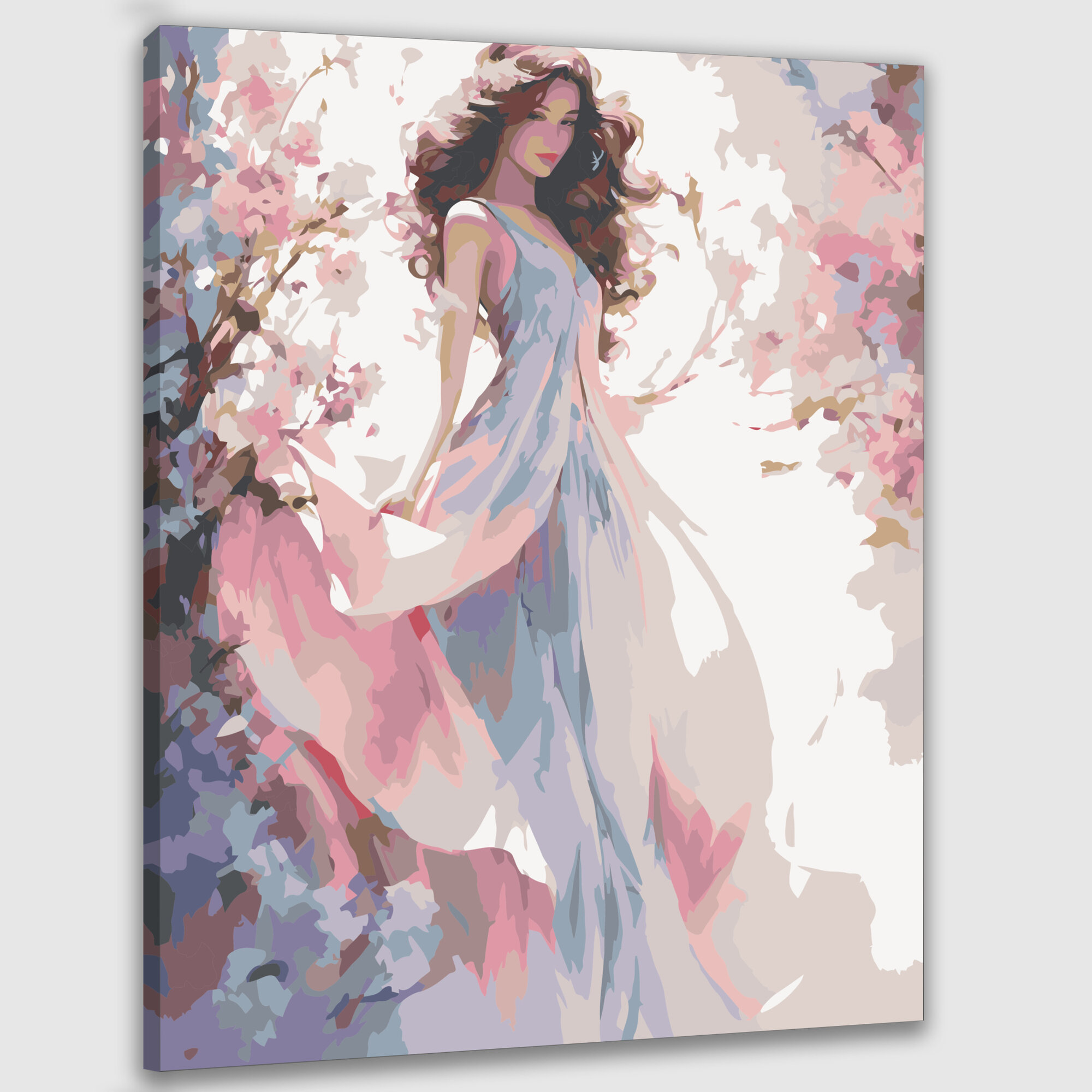 Картина по номерам 40x50 см, принцесса, платье, оттенки, сад, цветы, волосы, локоны, элегантность, безмятежность