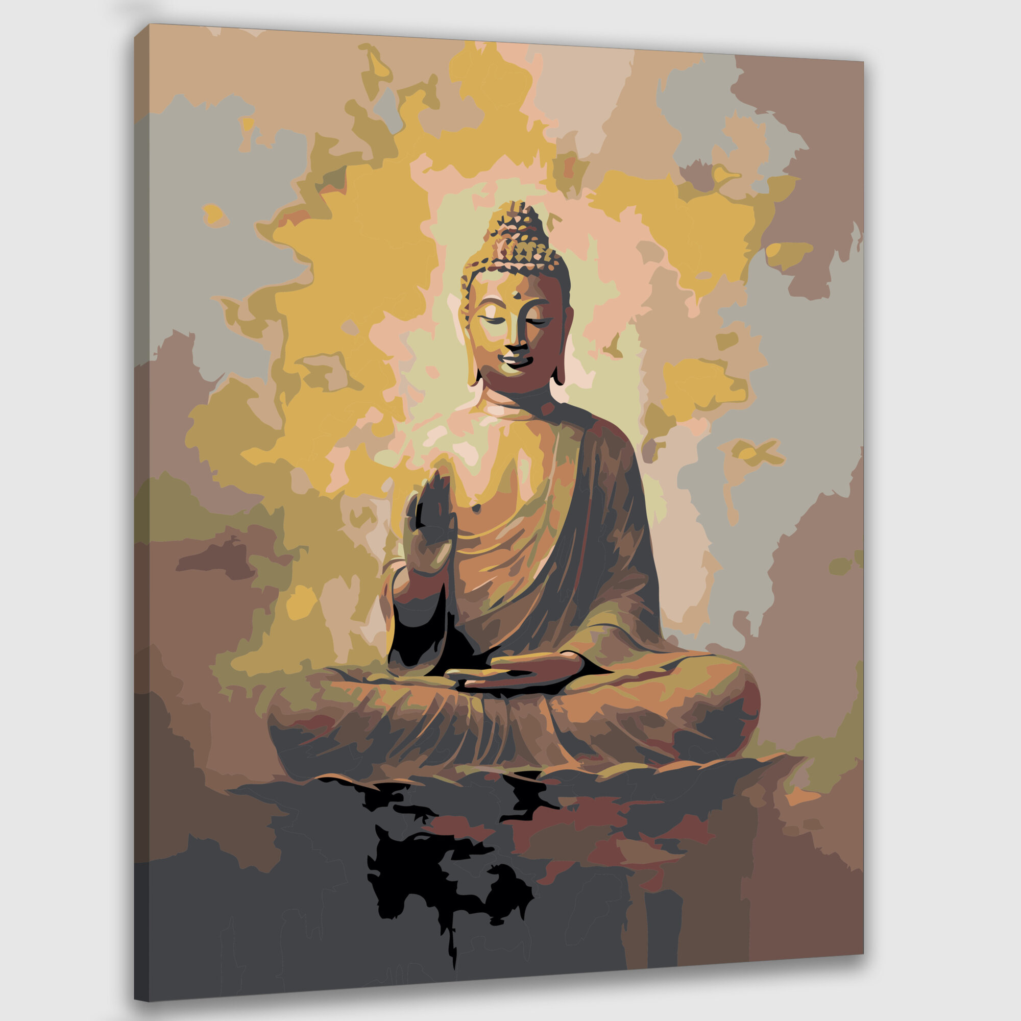 Картина по номерам 40x50 см, Будда, масло, золотистый свет, спокойствие, умиротворение, духовность, мазки кисти