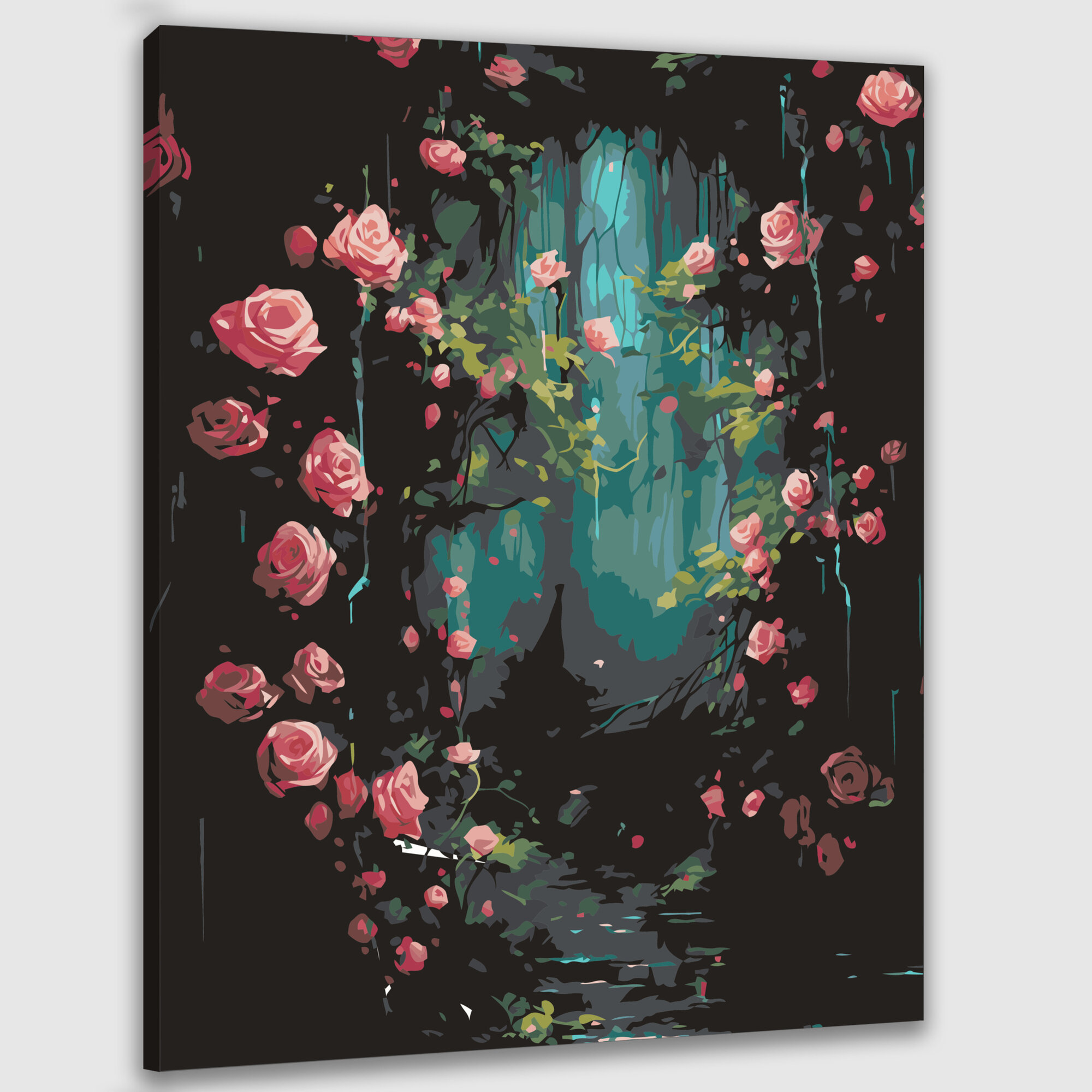 Картина по номерам 40x50 см, цифровая картина, волшебный сказочный лес, яркие розы, капли росы, богатые цвета