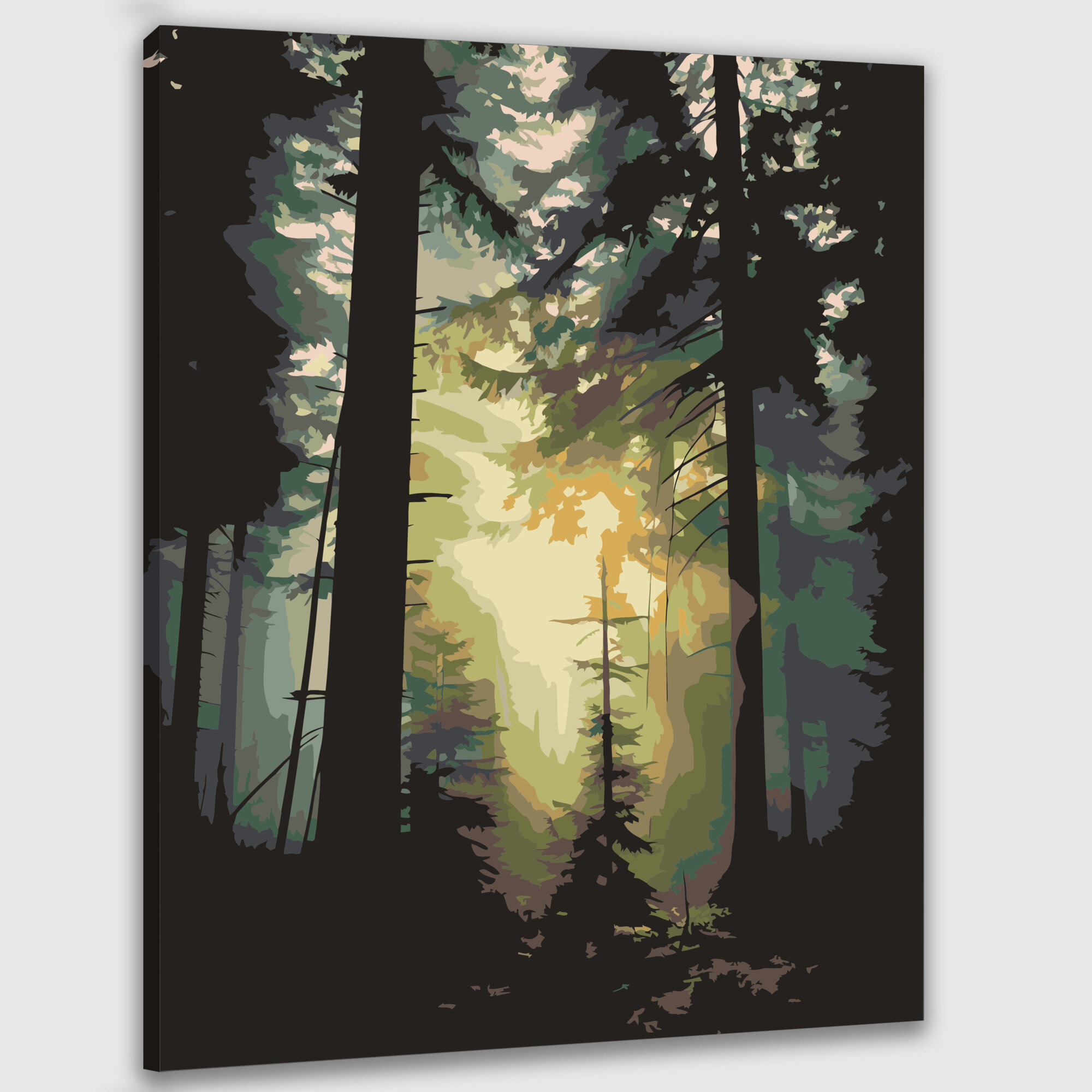 Картина по номерам 40x50 см, фотография, туманный лес, неземной туман, высокие деревья, тянущиеся к небу