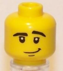 Minifigure, Head Male Crooked Smile, Black Eyes with White Pupils, Black Eyebrows Pattern, 3626pb0435 Yellow U