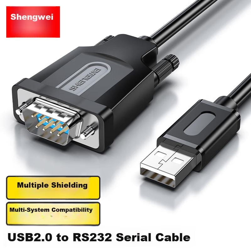 Shengwei USB to RS232 Serial Cable, USB to DB9 Male Adapter Cable, Compatible with Attendance Machine, Cash Register, Label Printer, COM Port Debugging Cable, 1 Meter, AML4010G