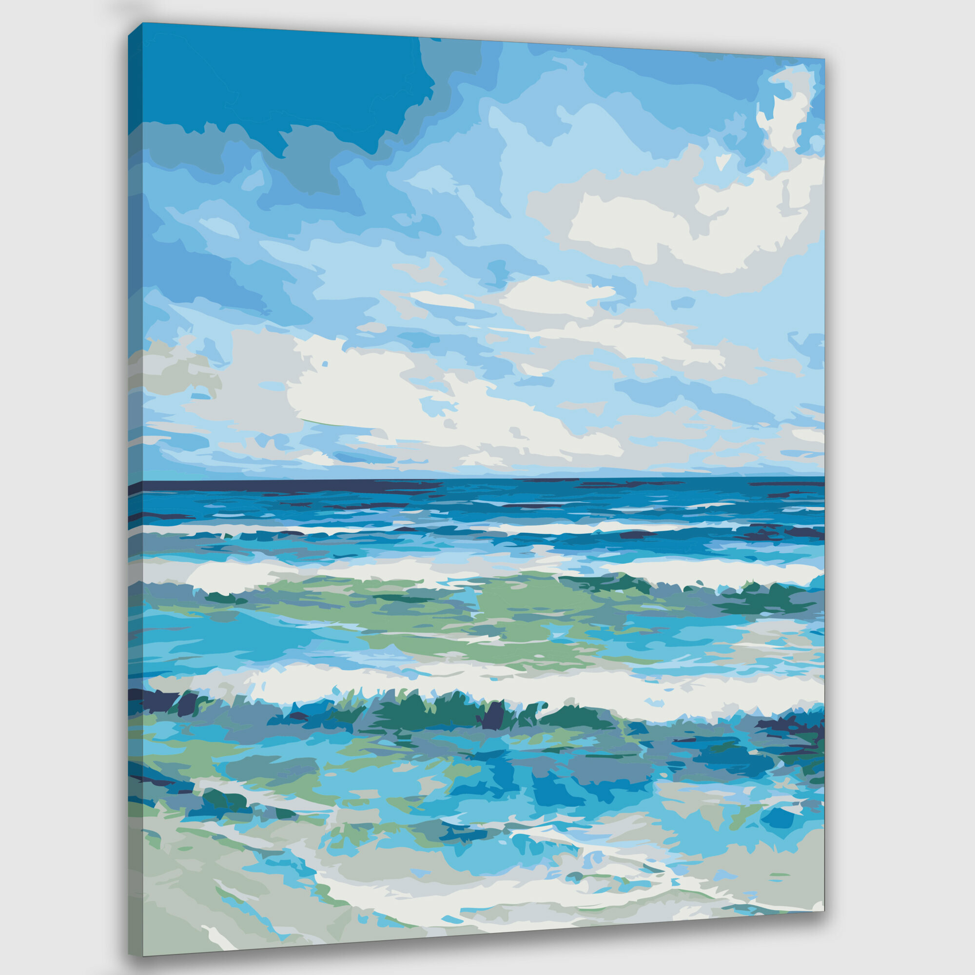 Картина по номерам 40x50 см, картина, масло, океан, волны, синий, зеленый, вода, солнечное небо, горизонт, расстояние