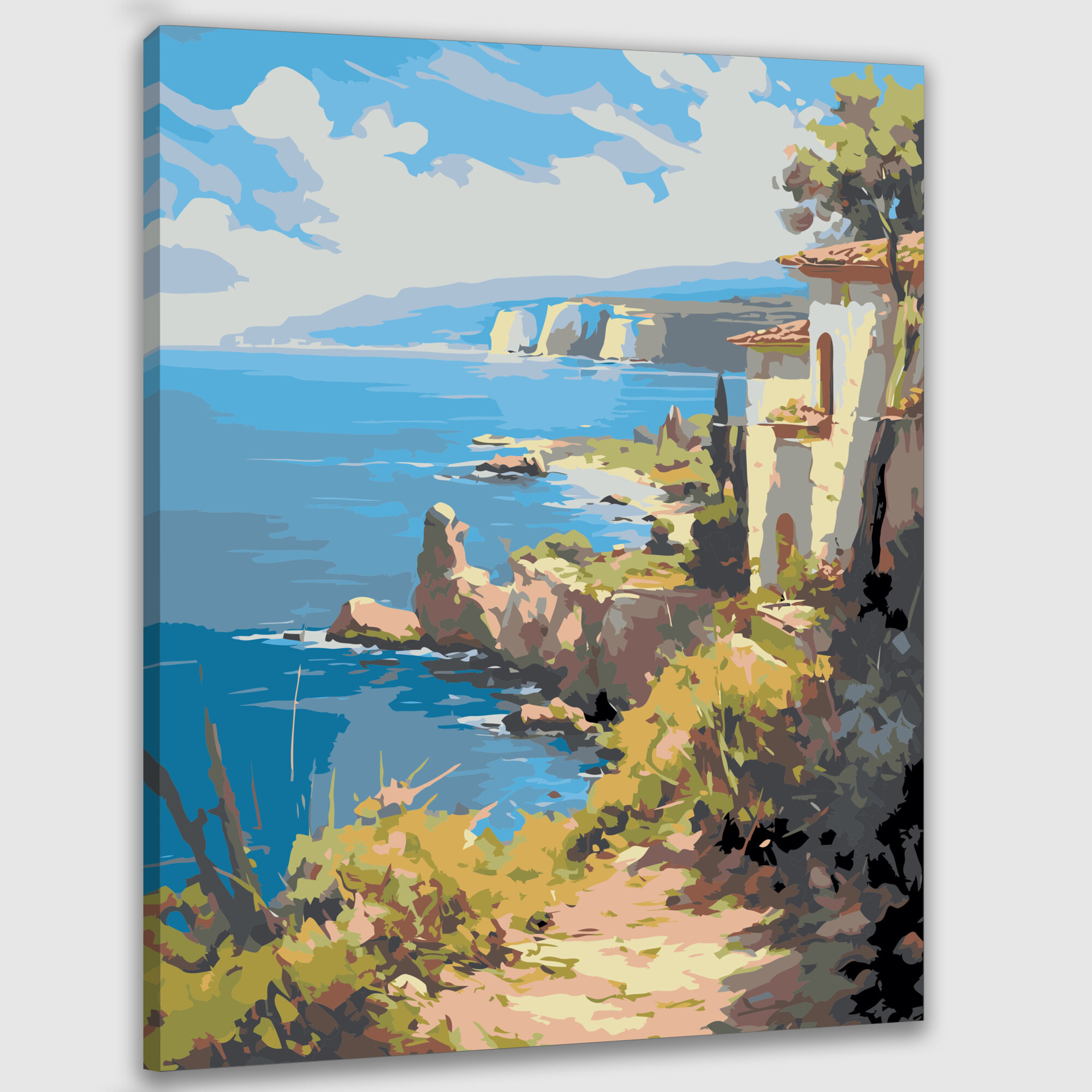 Картина по номерам 40x50 см, картина, масло, живописное побережье, итальянское побережье, Средиземное море