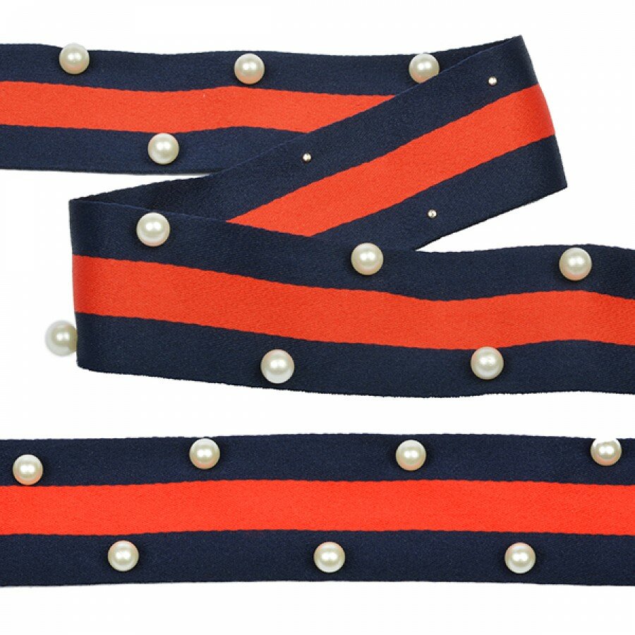 Тесьма-стропа TBY Лампас с бусинами PB9 шир.40мм цв. синий/красный уп.13.71м