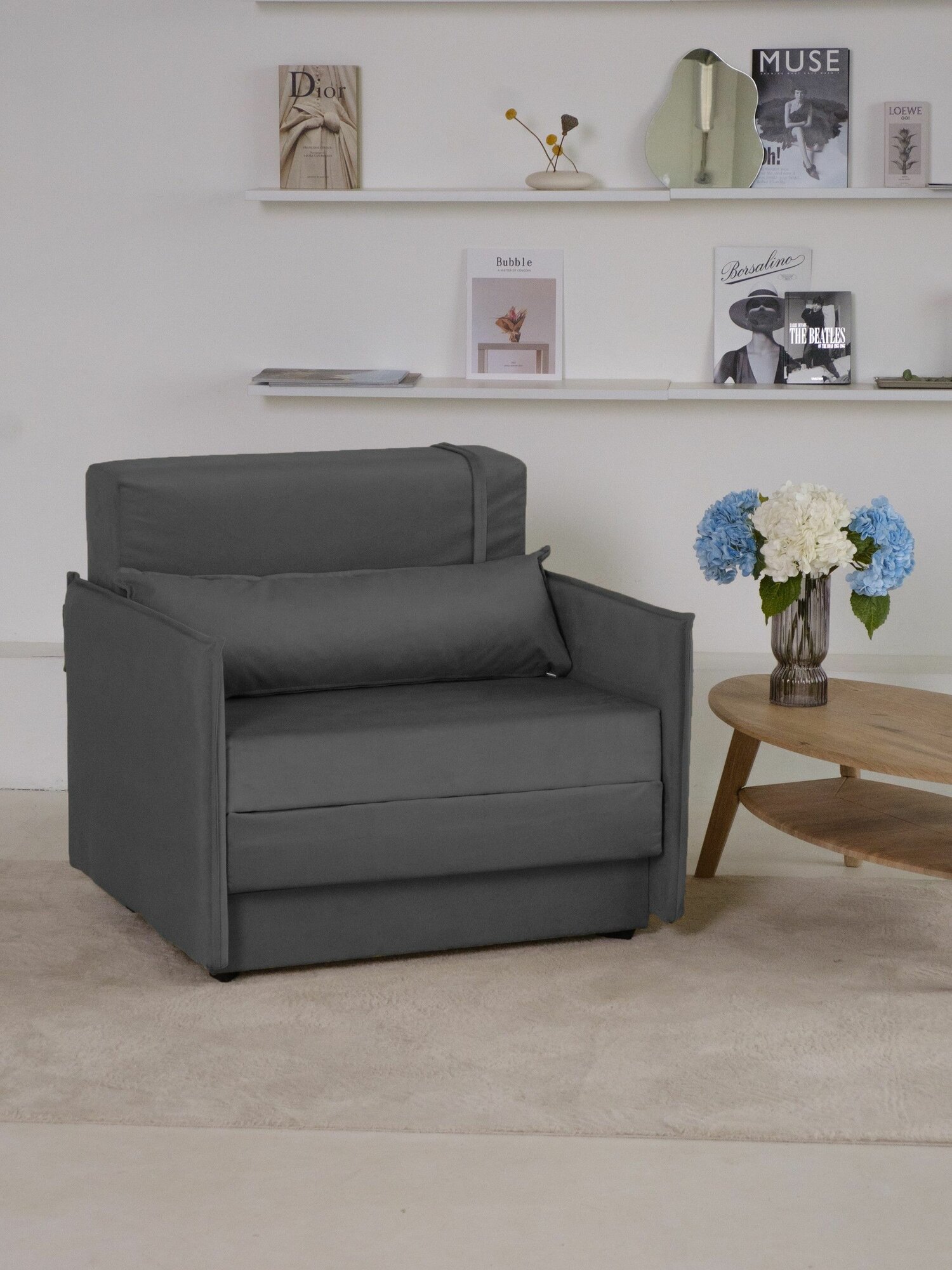 Кресло кровать раскладное Атлант велюр Max gray, 95х95х87 см