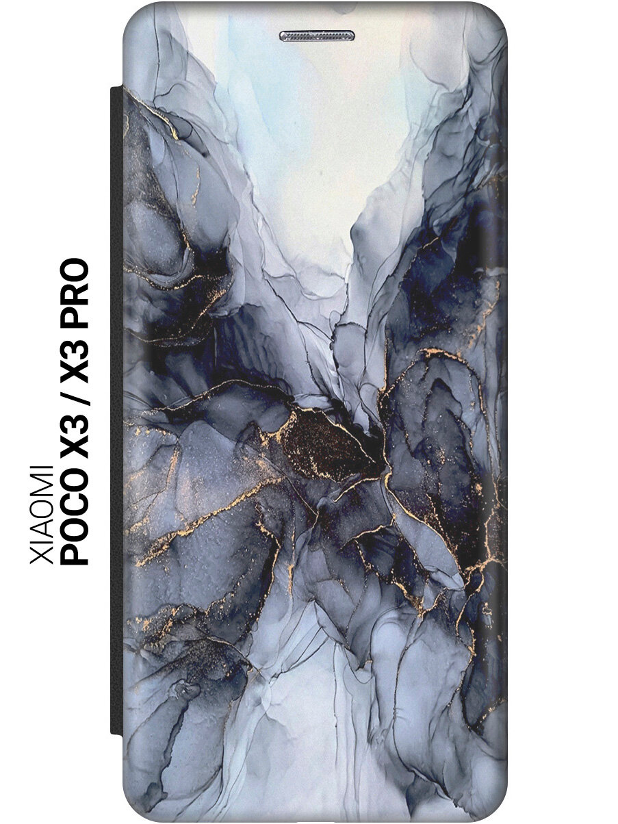 Чехол-книжка на Xiaomi Poco X3, X3 Pro, Сяоми Поко Х3, Х3 Про с 3D принтом "Черно-белый мрамор" черный