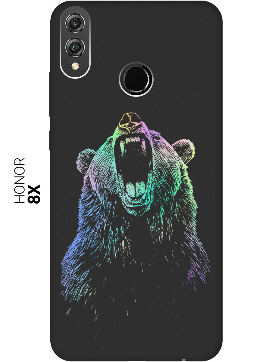 Силиконовый чехол на Honor 8X с принтом "Медведь Гризли" матовый черный