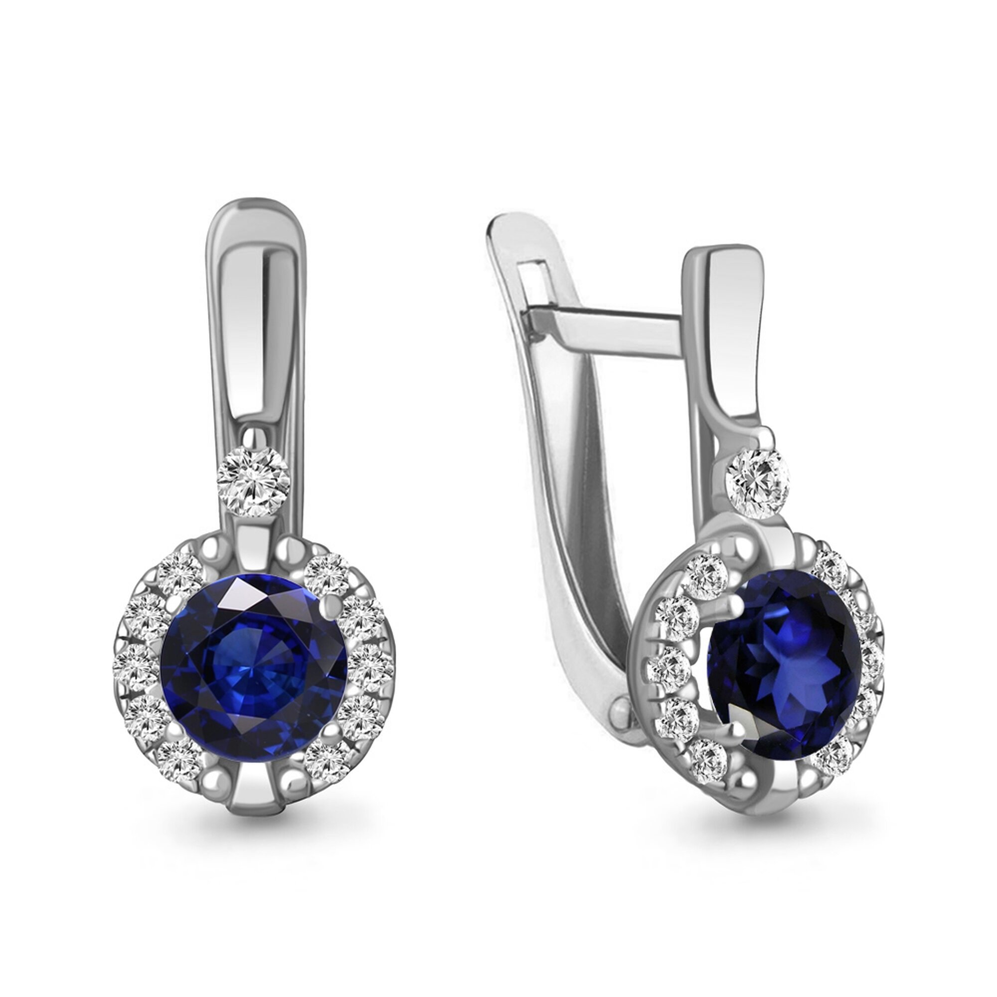 Серьги, серебро, 925 проба, родирование, фианит, сапфир синтетический