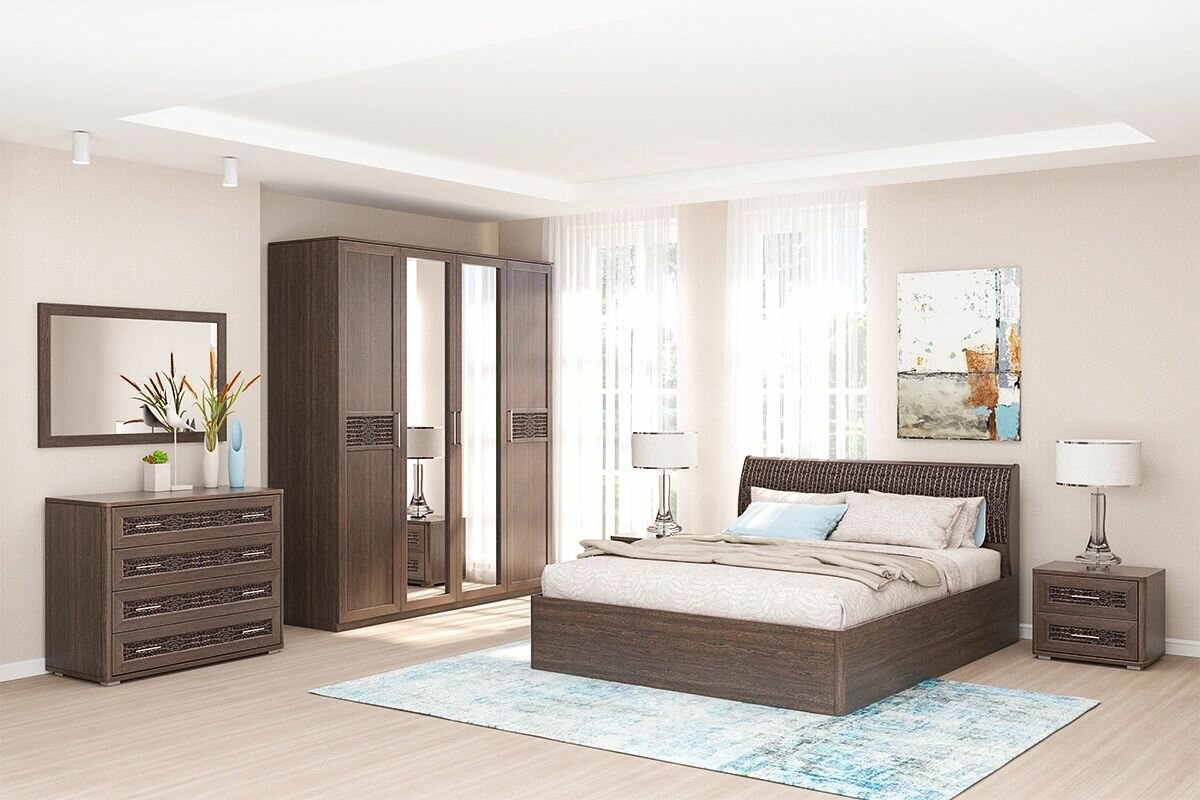 Спальня Кэт 4 набор 1, ширина кровати 160 см, комплект мебели в спальню, шкаф