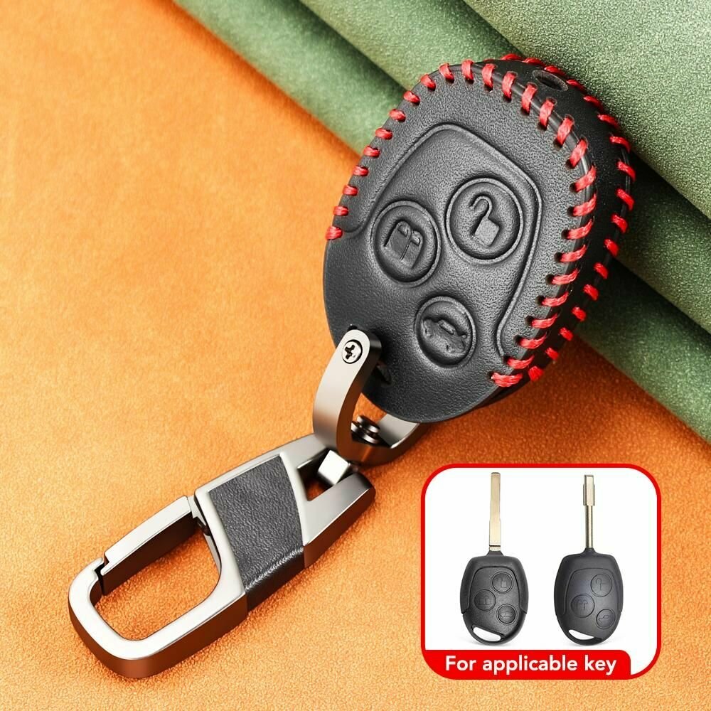 Чехол для ключей с 3 кнопками для Ford MONDEO FIESTA FOCUS C-MAX s-MAX TRANSIT KA GALAXY кожаный чехол с ручкой дистанционного управления брелок