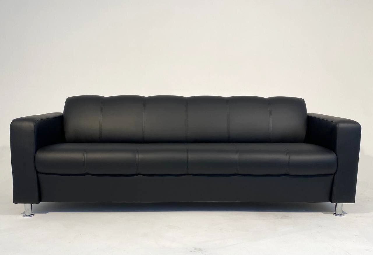 Диван офисный Сенатор большой, механизм Нераскладной, 220х80х82 см, чёрный матовый, с отделочной строчкой