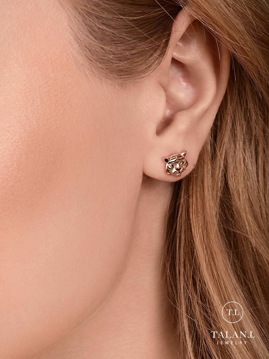 Серьги пусеты TALANT, серебро, 925 проба, золочение, фианит, , золотой — фото 1