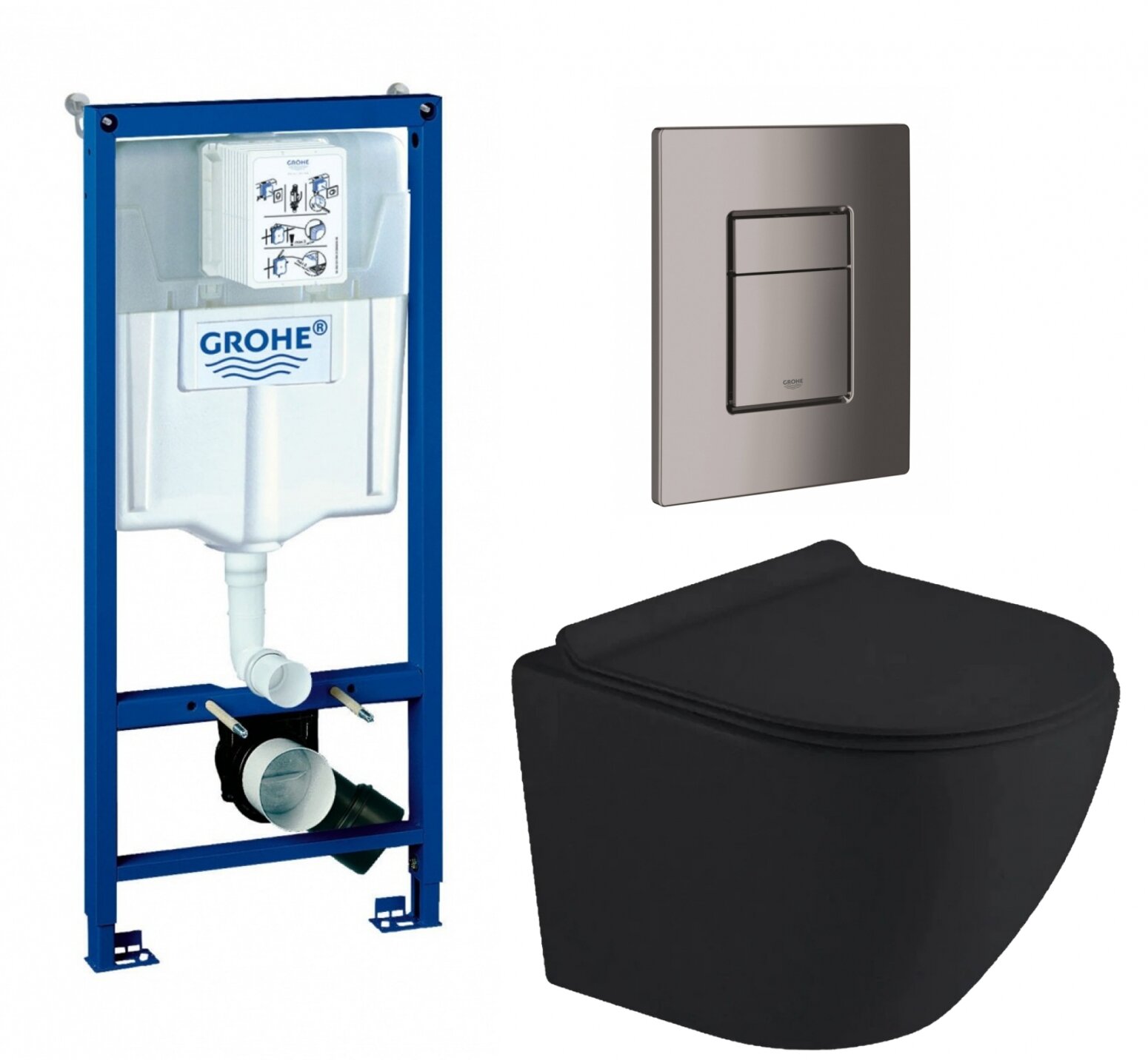 Комплект 3 в 1 инсталляция Grohe Rapid SL + Унитаз подвесной Timo Kulo TK-403MB + кнопка темный графит